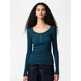 Pieces Damen Pieces Langarmshirt &raquo;PCKITTE LS TOP NOOS BC&laquo; Baumwollmischung, slim fit blau L