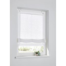 Kutti Raffrollo &raquo;Hedda&laquo; mit Hakenaufh&auml;ngung ohne Bohren freih&auml;ngend mit Fensterhaken, 100 % Leinen, mit Hohlsaum, halbtransparent wei&szlig; Obermaterial: 100% 