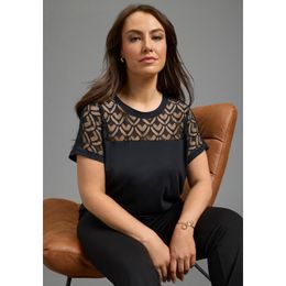 Laura Scott Curve Damen Laura Scott CURVE T-Shirt &raquo;Gro&szlig;e Gr&ouml;&szlig;en&laquo; figurumspielende Passform, mit Rundhalsausschnitt und Spitzendetails schwarz 44/46
