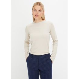 bonprix Damen bonprix Langarmshirt &raquo;Geripptes Langarmshirt aus reiner Baumwolle&laquo; Slim fit Passform, ohne Kragen, aus reiner Baumwolle, unifarben grau 