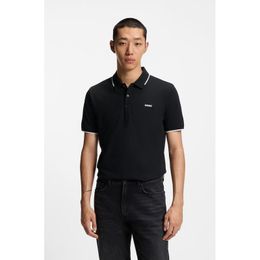 Hugo Herren Hugo Poloshirt &raquo;Dinoso&laquo; Kragen mit kontrastfarbigem Streifen, Slim Fit, Logodruck schwarz XXL