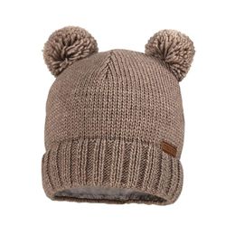 MaxiMo Jungen MaxiMo Strickm&uuml;tze aus softer Wollmischung mit zwei Pompons braun 47