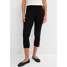 bonprix Damen bonprix Caprileggings aus Baumwolle mit Elasthan, Skinny Fit, mit gekrempeltem Saum schwarz 48/50 (XL), N-Gr