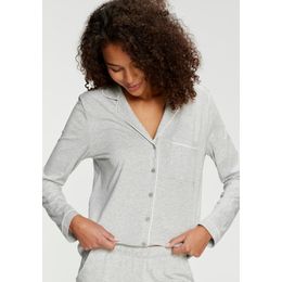 Lascana Damen Lascana Pyjamaoberteil 1 mit Kontrastpaspeln grau 44/46