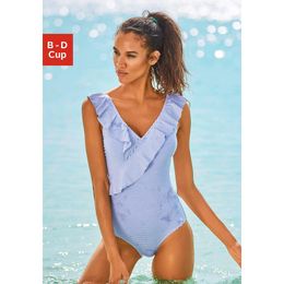 Lascana Damen Lascana Badeanzug mit Tragevarianten und R&uuml;schen-Volants blau 40, Cup D