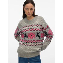 V&eacute;ro Moda Vero Moda Damen Weihnachtspullover &raquo;VMSANTANORDIC LS O-NECK PULLOVER XMAS&laquo; grau S