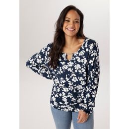 Aniston Plus Damen Aniston PLUS Langarmshirt aus weich flie&szlig;ender Viskose blau 44