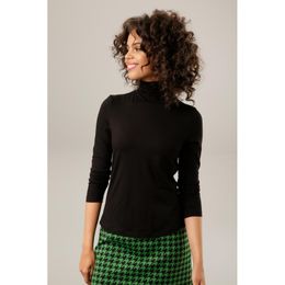 Aniston Casual Damen Aniston CASUAL Rollkragenshirt in schwarz-bunt-bedruckt oder 4 trendigen Unis schwarz 34