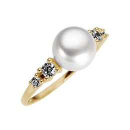 Firetti Damen Perlenring &raquo;Schmuck Geschenk Gold 333 Fingerring Damenring Perle&laquo; mit Zirkonia (synth.) - mit S&uuml;&szlig;wasserzuchtperle gelb 19, Gelbgold 333 