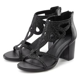 Lascana Damen Lascana Sandalette &raquo;Sandale, Sommerschuh, offener Schuh,&laquo; NEU mit Blockabsatz und Glitzersteinchen VEGAN schwarz 38