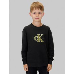 Calvin Klein Jeans Herren Strickpullover &raquo;TOWELLING CK STITCH SWEATER&laquo; f&uuml;r Kinder bis 16 Jahre, Frottee-Applikation schwarz 4 (104)
