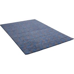 Theko Wollteppich &raquo;Nebraska Uni&laquo; rechteckig 12 mm H&ouml;he reine Wolle, handgewebt, ideal im Wohnzimmer & Schlafzimmer blau Wolle B : 70cm 1 Stk., 12mm, L
