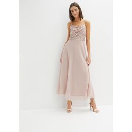 bonprix Damen bonprix Tr&auml;gerkleid &raquo;Tr&auml;gerkleid mit Paillettenstickerei&laquo; f&uuml;r festliche Anl&auml;sse, mit T&uuml;llrock, ausgestellte Passform rosa 50, N-Gr
