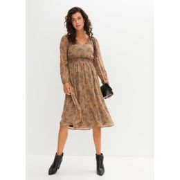 bonprix Damen bonprix Chiffonkleid f&uuml;r femininen Look, aus Polyester, figurumspielende Passform braun 38, N-Gr