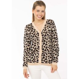 Zwillingsherz Damen Strickjacke &raquo;"Gestrickter-Leo"&laquo; mit Kn&ouml;pfen, mit Leomuster aus reiner Baumwolle beige L/XL
