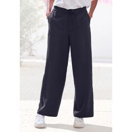 Lascana Damen Lascana Schlupfhose &raquo;f&uuml;r den Sommer mit weitem Bein&laquo; mit Bindeband, Palazzohose aus Lyocell mit Taschen blau 40, N-Gr