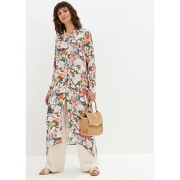 bonprix Damen bonprix Longbluse &raquo;Longbluse aus flie&szlig;ender Viskose&laquo; extrem lange Form, aus Viskose, mit Bl&uuml;tendruck, mit Hemdblusenkragen gr&uuml;n 44