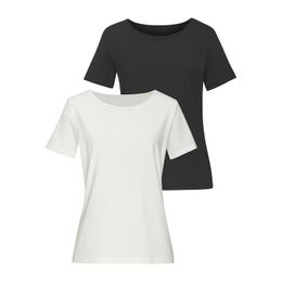 Lascana Damen Lascana T-Shirt &raquo;mit Rundhals-Ausschnitt&laquo; 2er-Pack, aus elastischem Jersey mit Baumwolle und Modal beige 36/38