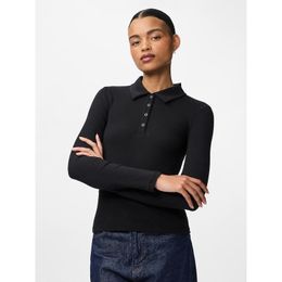 Pieces Damen Pieces Langarm-Poloshirt &raquo;PCKITTE LS POLO TOP JRS NOOS&laquo; mit gerippter Struktur schwarz L