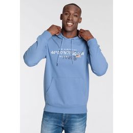 Delmao Herren DELMAO Kapuzensweatshirt, Langarm, lockere Passform, mit Print, mit Kapuze blau S (44/46)