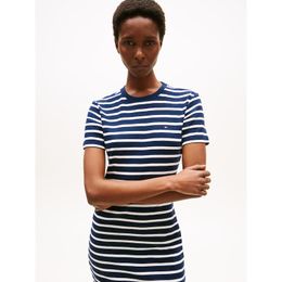 Tommy Hilfiger Damen Shirtkleid &raquo;NEW CODY STR SLIM SHORT DRS SS&laquo; mit allover Streifendessin, Logo-Flag blau XXL (44), N-Gr