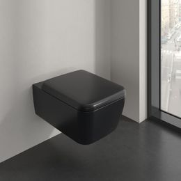 Villeroy & Boch Villeroy und Boch Skyla Combi-Pack 4682CLR7 sp&uuml;lrandlos, Wand-WC mit WC-Sitz, TwistFlush, Pure Black CeramicPlus