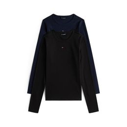 Tommy Jeans Damen Langarmshirt &raquo;TJW 2PACK SLIM ESSENTIAL RIB LS&laquo; Packung, 2er-Pack, 2 Stk. in Rippoptik, mit Logostickerei blau XS (34)