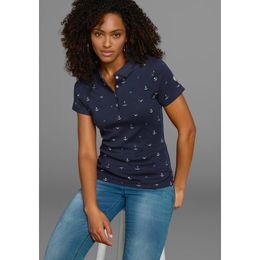 Kangaroos Damen Kangaroos Poloshirt Kurzarm, sehr figurbetont, mit Allover-Druck, aus 100% Baumwolle blau 48/50