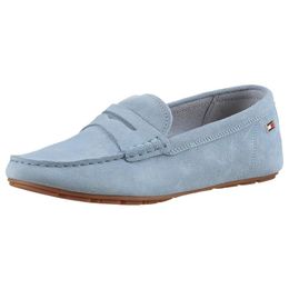 Tommy Hilfiger Damen Slipper &raquo;FLAG SOFT SUEDE DRIVER LOAFER&laquo; , Schlupfschuh, Bequemschuh, Mokassin, Flats mit modischen Zierriegel blau 37