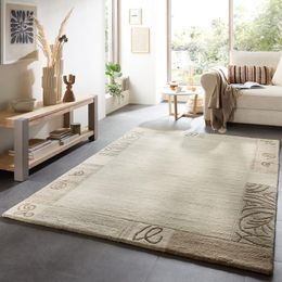 Theko Wollteppich &raquo;Natural Garden&laquo; rechteckig 14 mm H&ouml;he reine Wolle, mit Bord&uuml;re, handgetuftet, Wohnzimmer grau Wolle B : 60cm 1 Stk., 14mm, L: 90cm