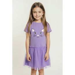 bonprix Kinder bonprix Midikleid aus Baumwolle und Polyester, Regular Fit, mit T&uuml;ll-Detail am Rock lila 104/110, N-Gr