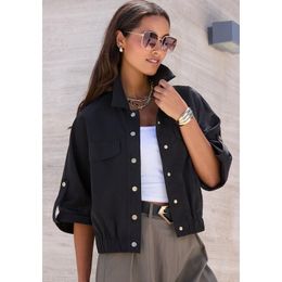 Lascana Damen Lascana Blouson &raquo;aus leichter Webware mit 3/4-&Auml;rmeln&laquo; Sommerjacke, leichte &Uuml;bergangsjacke, Safarijacke, kurze Blousonjacke schwarz 36/38