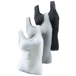 H.I.S. H.I.S Damen Tanktop &raquo;mit Spitze&laquo; 3er-Pack, aus reiner Baumwolle, Feinripp, sommerlich leicht schwarz-wei&szlig; 32/34