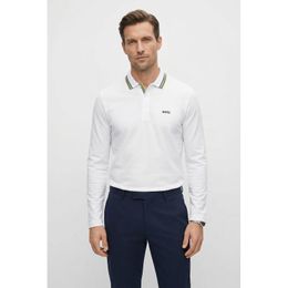 BOSS Green Herren BOSS Green Langarm-Poloshirt &raquo;Plisy&laquo; mit Streifen am Kragen wei&szlig; XXL