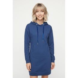 bonprix Damen bonprix Sweatkleid &raquo;Sweatkleid mit Baumwolle&laquo; K&auml;ngurutasche mit Kapuze, aus Baumwolle und Viskose, lockere Passform blau 48/50 (XL), N-