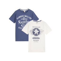 bonprix Jungen bonprix T-Shirt Packung, 2er, 2 Stk. bequeme Passform, Kurzarm-Design, aus reiner Baumwolle blau 128/134