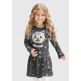 Kidsworld M&auml;dchen Kidsworld Jerseykleid &raquo;Kleid mit Pailletten&laquo; Shirtkleid mit s&uuml;&szlig;er Paillettenapplikation grau 140/146, N-Gr