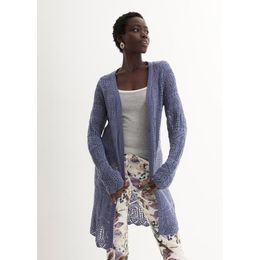 bonprix Damen bonprix Longstrickjacke 1 tlg. lockere und offene Passform, mit femininem Lochmuster, casual Stil blau 40/42 (M)