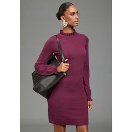 Laura Scott Damen Strickkleid aus Viskosemischung mit femininem R&uuml;schendetail lila 38, N-Gr