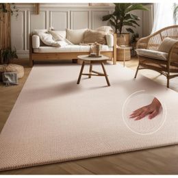 my home Teppich &raquo;Ciney, LAGERR&Auml;UMUNG!&laquo; rechteckig 16 mm H&ouml;he Kurzflor, Hoch-Tief Effekt, Uni Farben, Scandi Design, besonders weich beige Polyester B 
