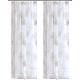 Home Wohnideen Vorhang &raquo;RAWLINS&laquo; Kr&auml;uselband 2 Stk. tlg. 2er Pack Zugbandschal RAWLINS bedruckt grau Voile, Polyester 145cm, Kr&auml;uselband, 140cm