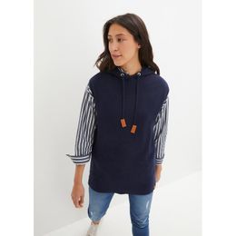 bonprix Damen bonprix Pullunder mit Stehkragen und Kapuze, Oversize Passform, melierte Optik blau 40/42 (M)
