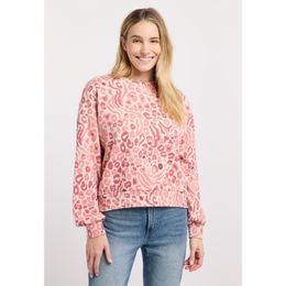 Ragwear Damen Sweatshirt &raquo;WUSS PRINT&laquo;, Elastische Baumwollmischung und softem Finish mit Allover-Print rosa L