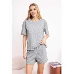 Trendyol Shorty Damen Gr&ouml;&szlig;e XL grau / pastellgr&uuml;n / wei&szlig; Sommerkleid