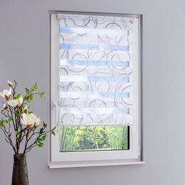 Garesa Doppelrollo &raquo;Swing&laquo; Lichtschutz ohne Bohren freih&auml;ngend dekorativ, bedruckt wei&szlig; Polyester 150cm, einseitig verschiebbar, 80cm