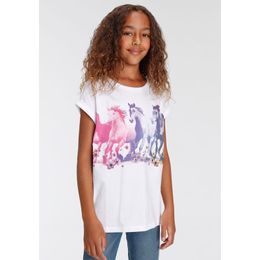 Kidsworld M&auml;dchen Kidsworld T-Shirt &raquo;Pferde&laquo; Kurzarm, bedruckt, Rundhalsausschnitt, aus Baumwolle wei&szlig; 176/182