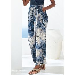 Lascana Damen Lascana Palazzohose &raquo;aus luftig-leichter Viskose&laquo; mit Bindeband, Schlupfhose, luftige Sommerhose, casual blau 46, N-Gr