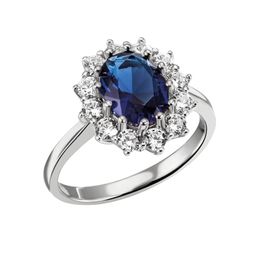 Firetti Damen Fingerring &raquo;Schmuck Geschenk Silber 925 Damenring Lady D Diana Royal&laquo; mit Zirkonia (synth.), Glasstein blau 52, Silber 925 (