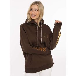 Zwillingsherz Damen Hoodie &raquo;"SMILE & LAUGH"&laquo;, Print am Arm und Brust, Kapuze mit bedruckter Kordel, K&auml;ngurutasche braun L/XL