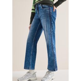 Cecil Damen Weite Jeans &raquo;Style NEELE Mid Blue&laquo; mit tonalen Gallonstreifen und Stretch blau 32, L&auml;nge 28